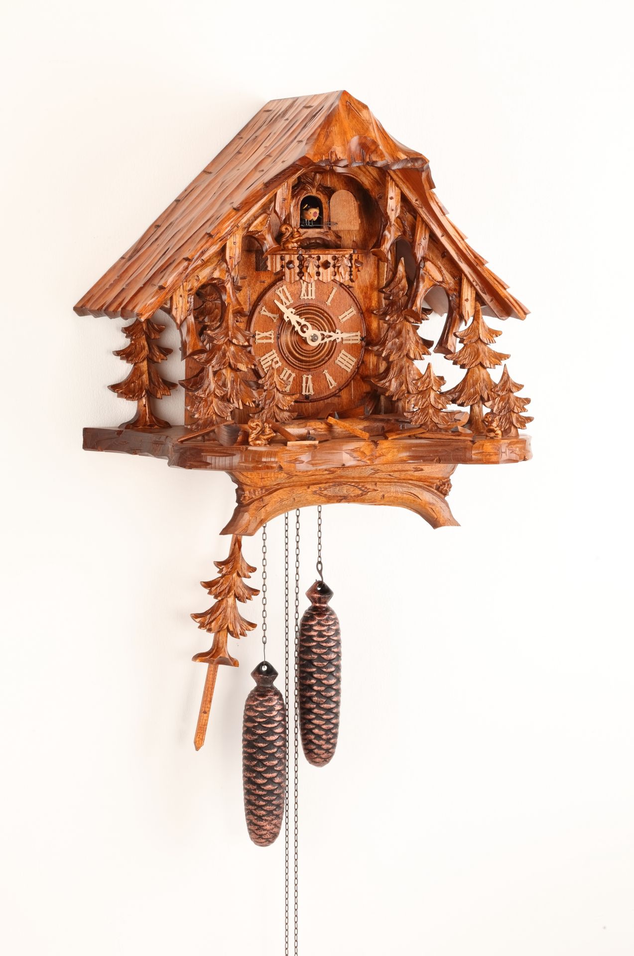 8 Days Cuckoo Clock Black Forest House with squirrel and trees | 8046nus